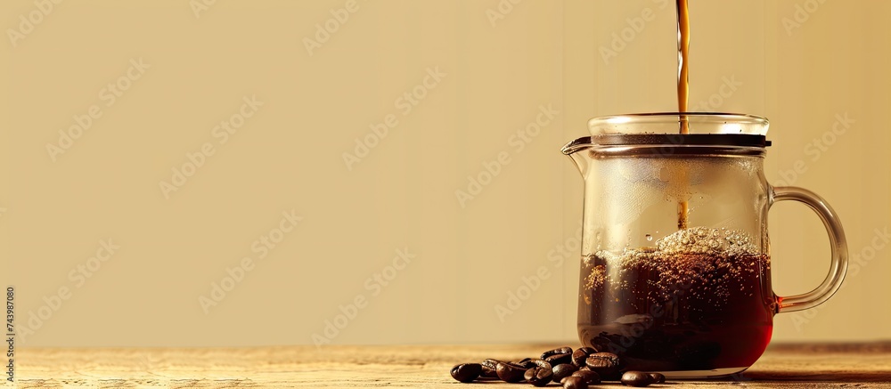 Making filtered drip coffee in coffee shop Close up of brewing a drip ...