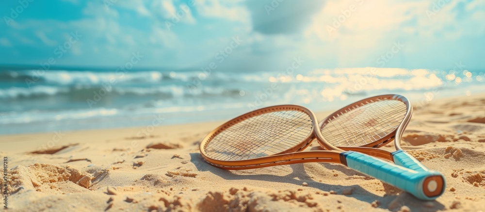 Women s and children s beach tennis rackets on the sand Beach Tennis ...