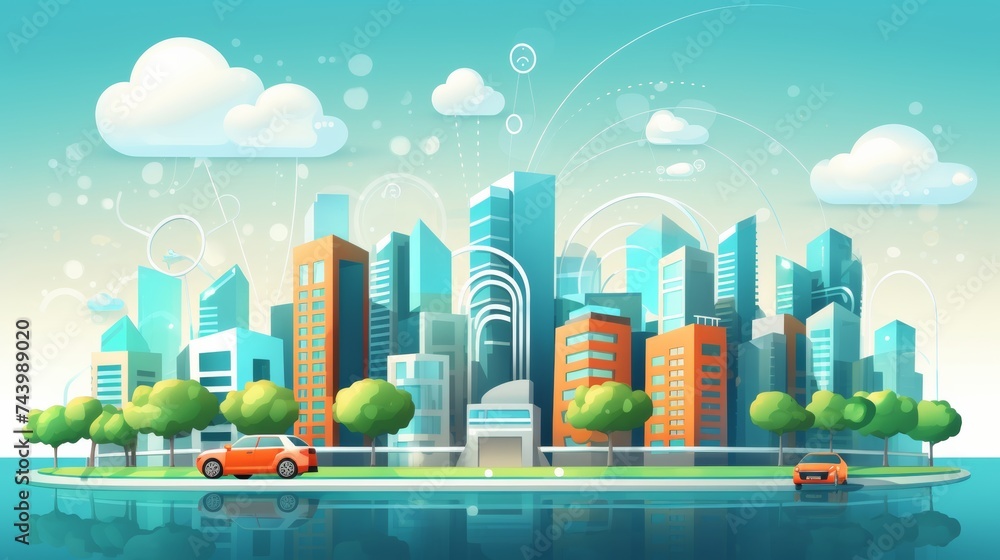 Social networking city and town with automation car on the world ...