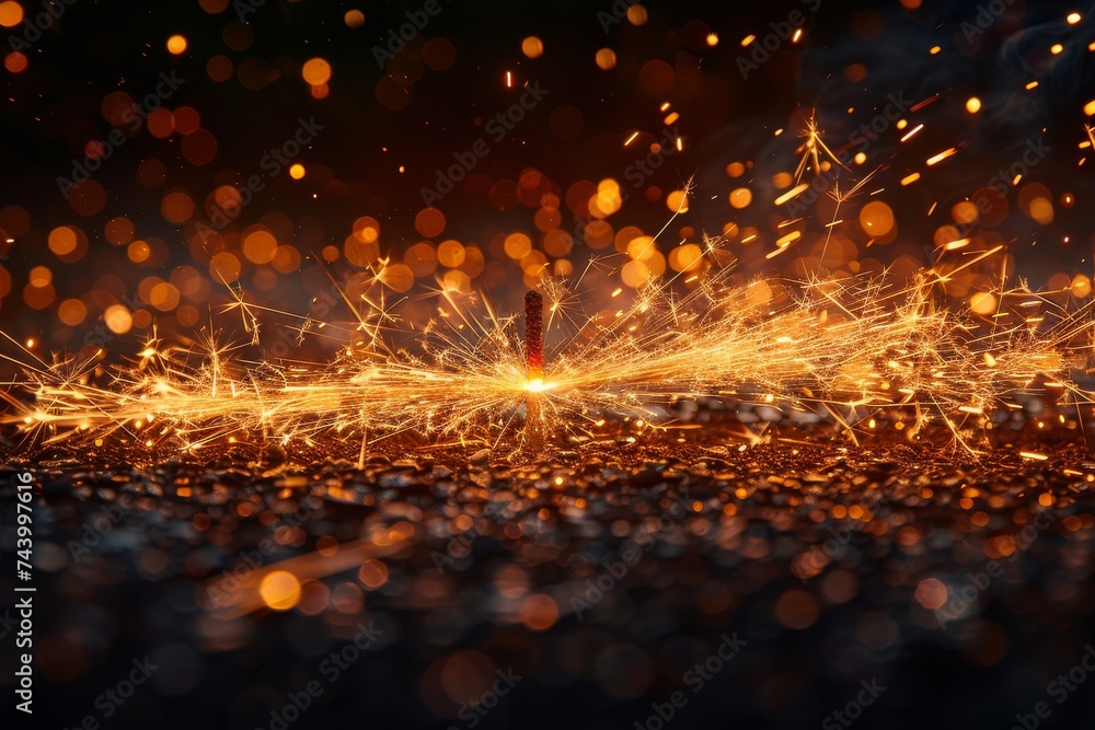 An explosive display of fiery gold sparks dances through the night sky ...