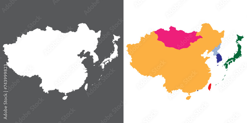 East Asia country Map. Map of East Asia in set Stock Vector | Adobe Stock