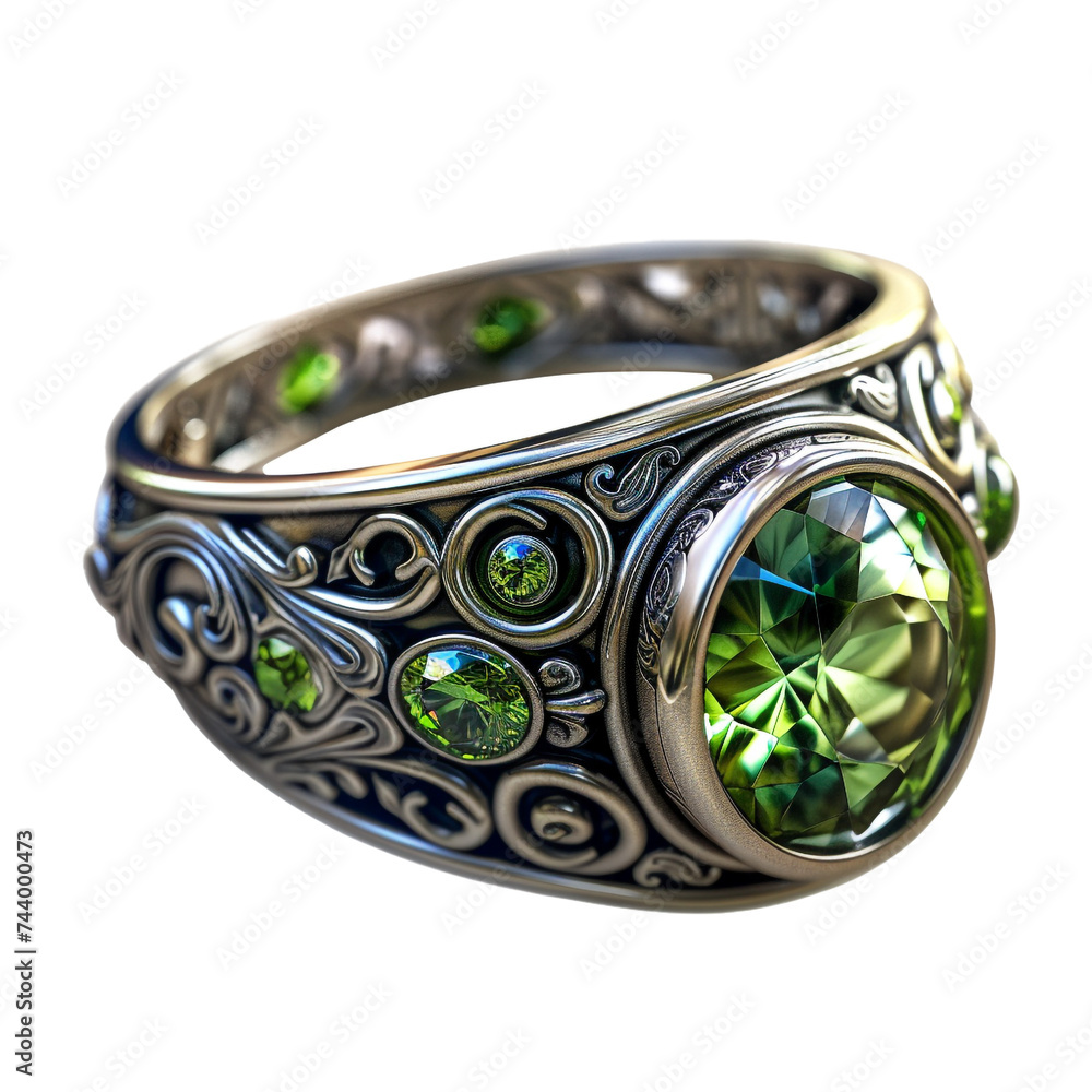 A palladium ring with peridot on a transparent background. PNG format ...