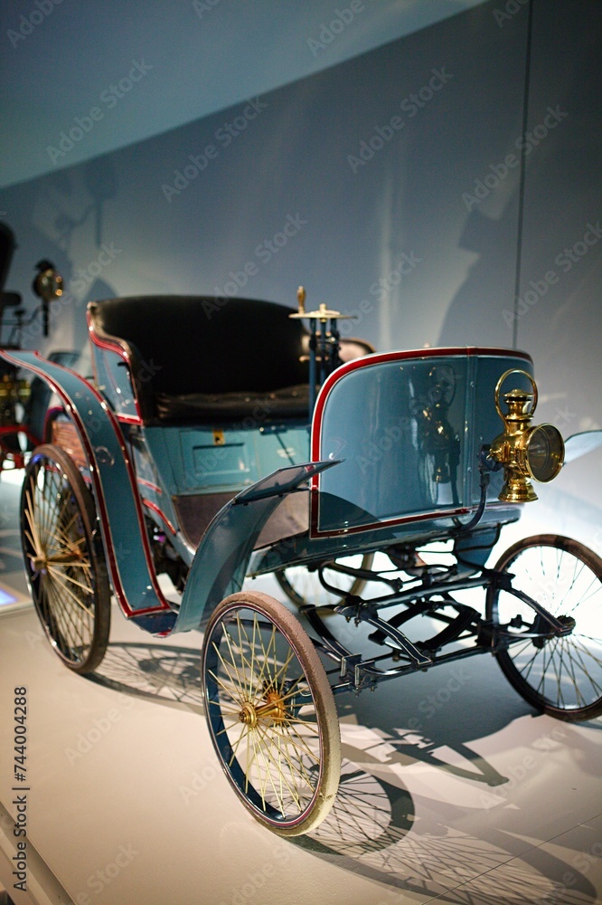 STUTTGART, GERMANY - 23, 2024 - Gallery with ancient Mercedes Benz car ...