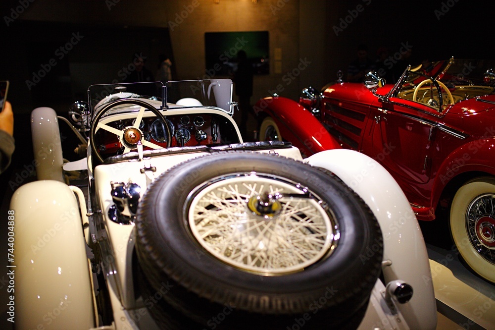 STUTTGART, GERMANY - 23, 2024 - Gallery with ancient Mercedes Benz car ...