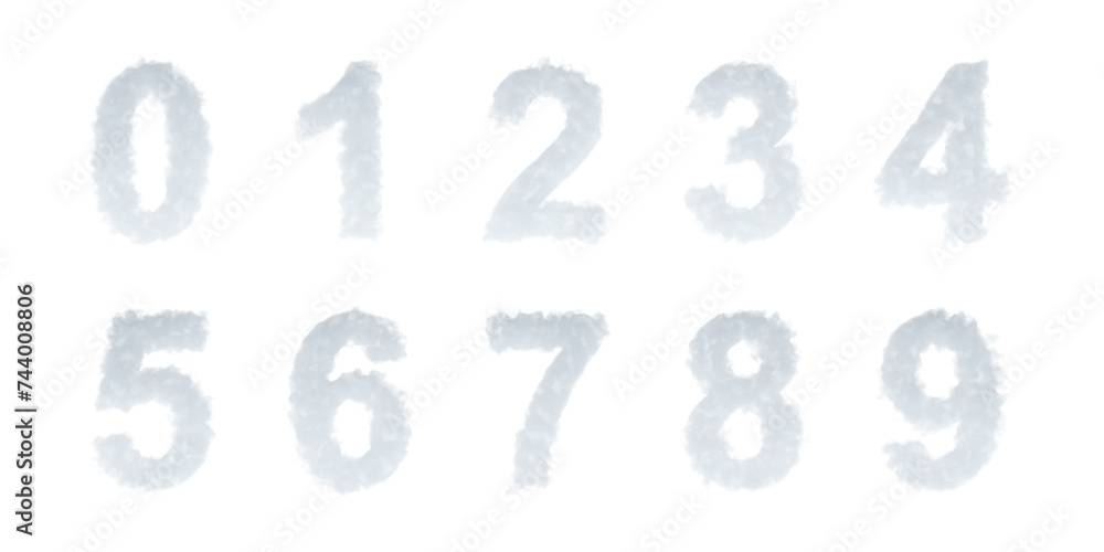 Cloud numbers on transparent background. All numbers in shape of smoke ...