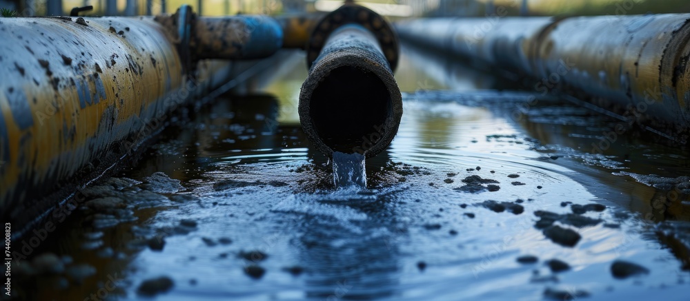 A collection of pipes immersed in contaminated water, representing the ...