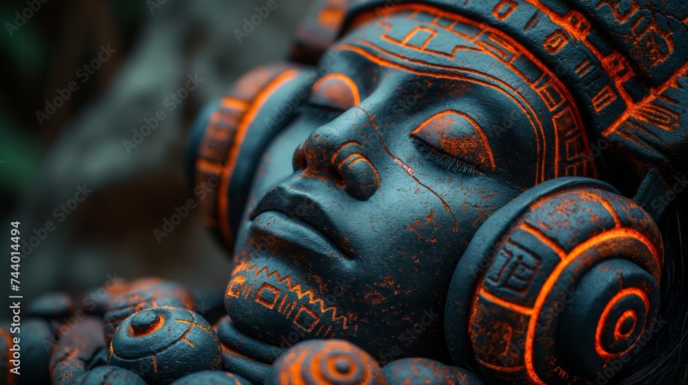 ancient stone sculpture of a beautiful young mayan woman sleeping ...