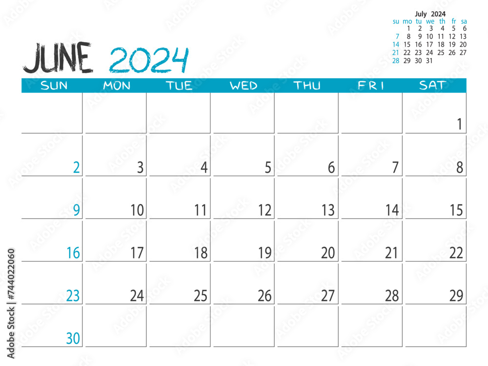 Calendar 2024 year. June 2024 planner. Daily planner. June. Desctop ...