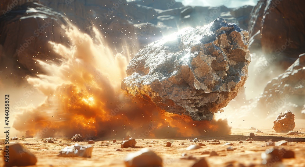 As the scorching heat blazes down upon the fiery desert landscape, a ...