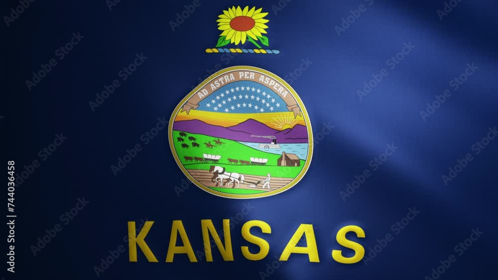 Kansas flag with fabric texture that moves in the wind. Smooth movement ...