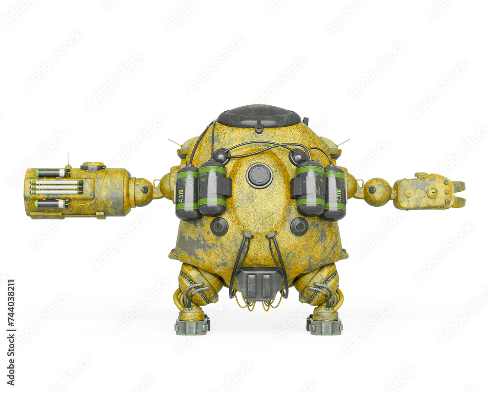 heavy metal mech ball in a pose on white background rear view Stock ...