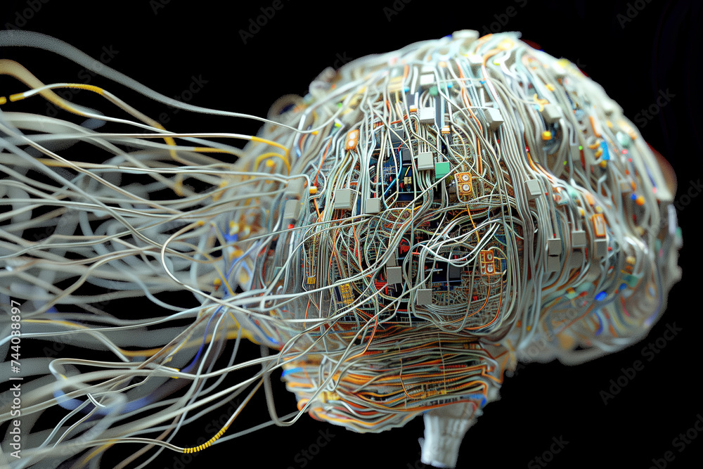 artificial brain made out of wires, circuits and sensors Stock Illustration | Adobe Stock