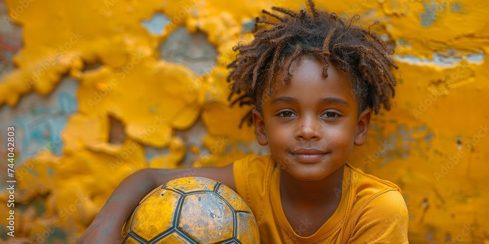 A young child's bright face lights up with joy as they hold a yellow ...
