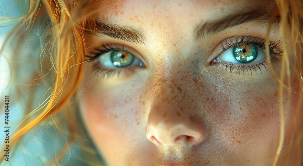 Through the detailed closeup of a woman's face, we see the delicate ...