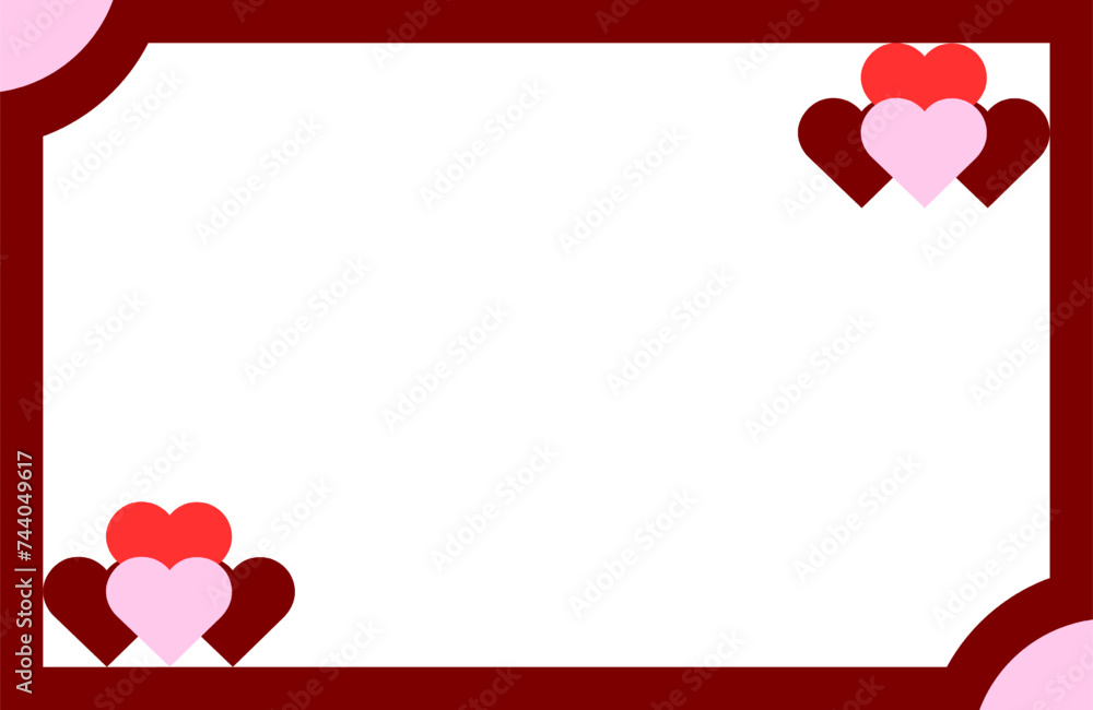 Hearts banner template vector. White background. Red border frame ...