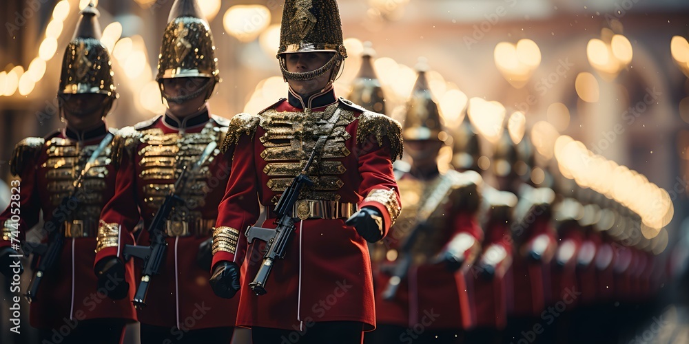 Royal ceremonial guards parade in their iconic red uniforms during a ...