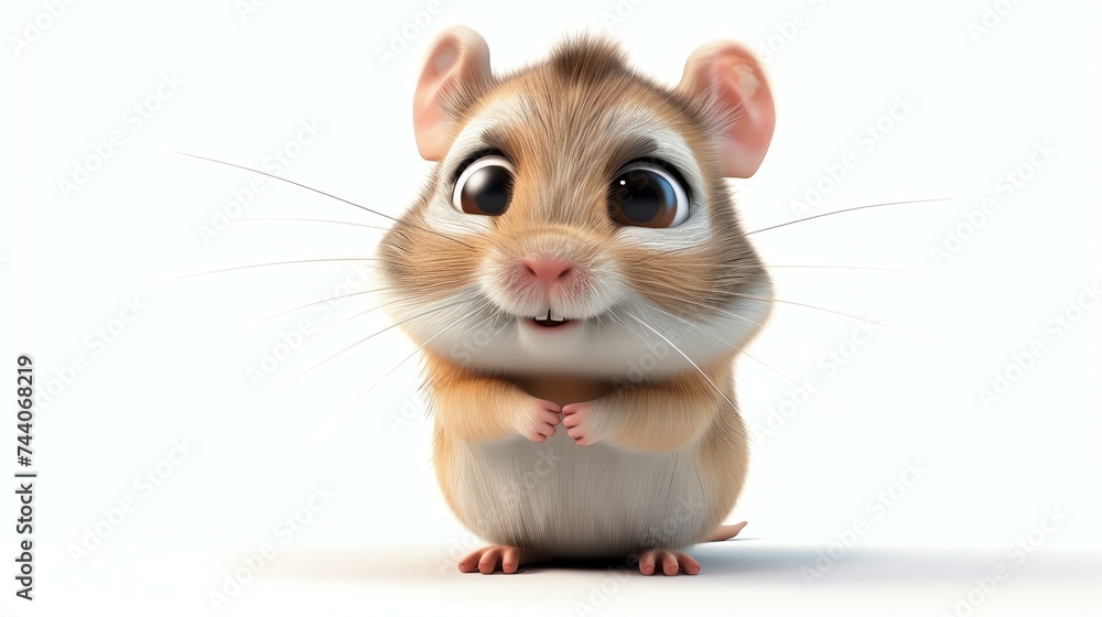 3D rendering of a cute cartoon mouse. The mouse is standing on its hind ...
