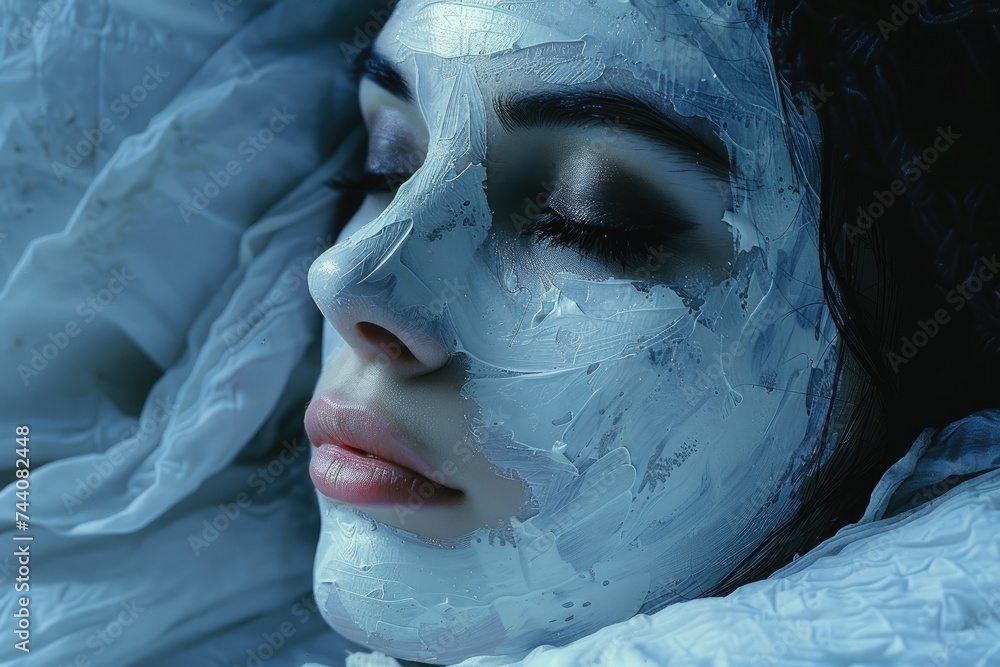 A mysterious woman dons a stark white face mask, shrouding her identity ...