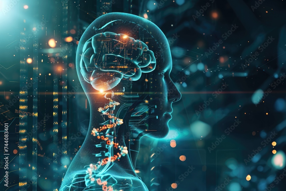 A digital image capturing the intricate neural activity within a mans ...