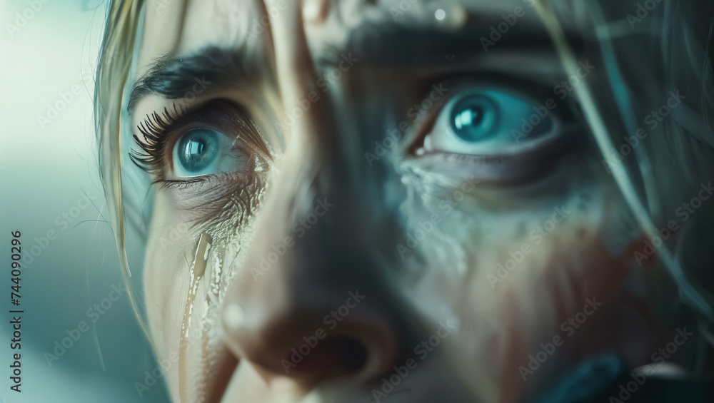 A close-up of eyes welled with tears, capturing the raw emotion of ...