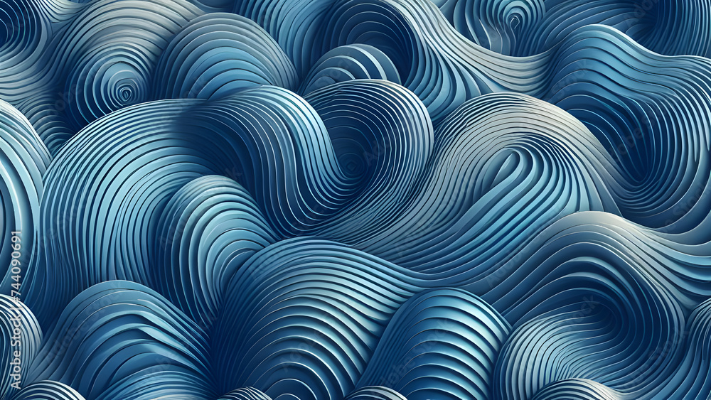 Blue seamless texture. Wavy background. Interior wall decoration. 3D ...