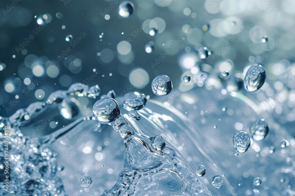 A detailed view of small water bubbles formed on a smooth and ...