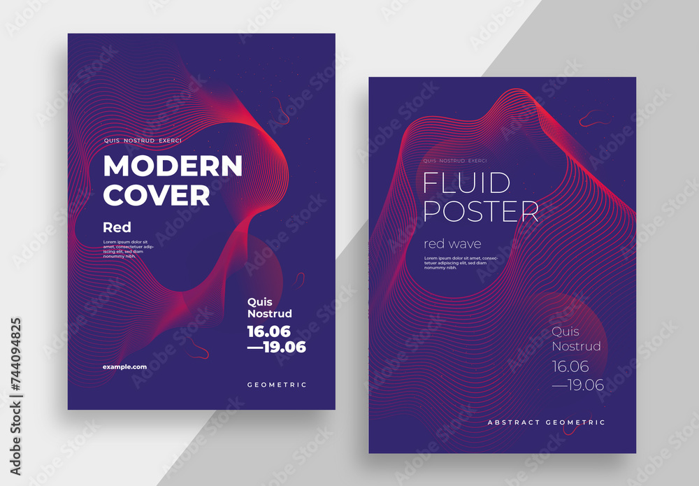 Blue Abstract Poster Layout with Red Wavy Lines Stock Template | Adobe ...