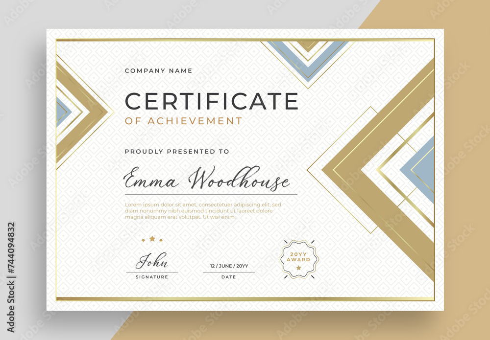 Certificate Template Layout with Golden Color Accents Stock Template ...