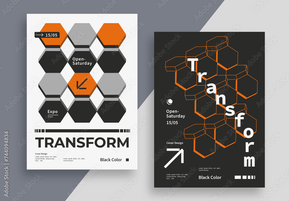 Minimal Geometric Posters Layout with Hexagon Pattern Stock Template ...
