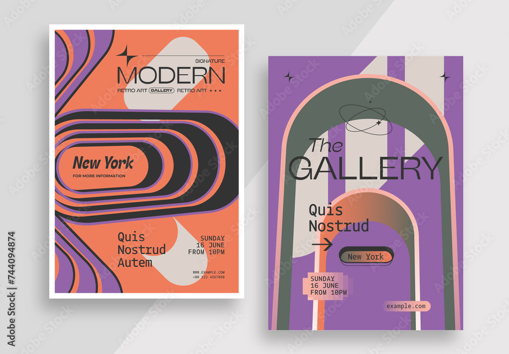 Retro Poster Design Layout with Geometric Art Shape Stock Template ...