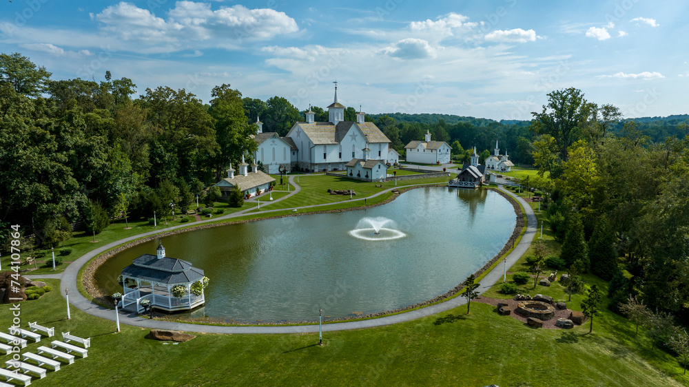 Aerial View Showcasing A Cluster Of Traditional White Orthodox Churches ...