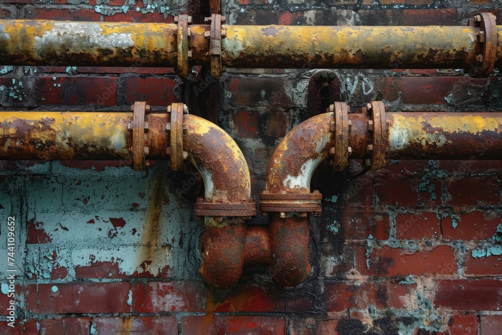 This photo showcases a detailed close-up of a rusty pipe embedded in a ...