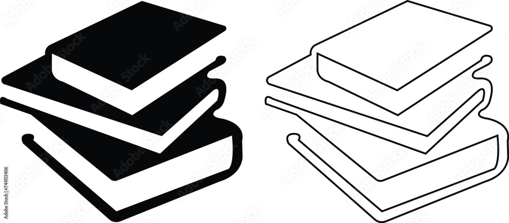 Book icon set. Literature book flat or line black vector collection ...
