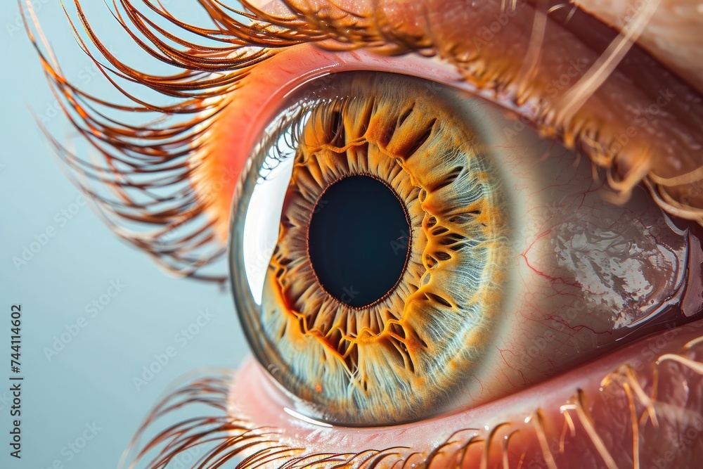 This photo showcases a close up of a persons eye, revealing a vivid ...
