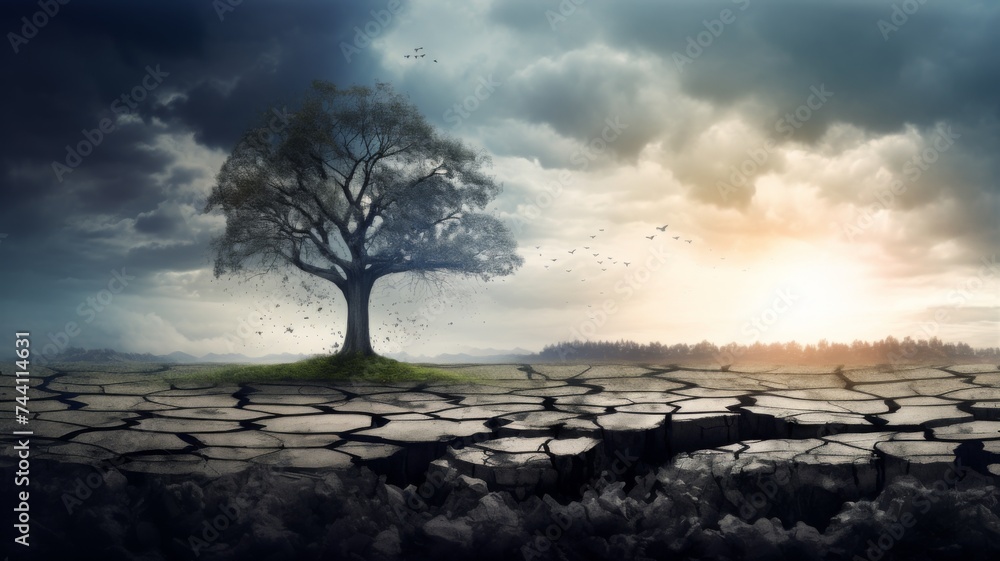 Solitary Tree in a Barren Landscape - Stark contrast of a lone tree ...