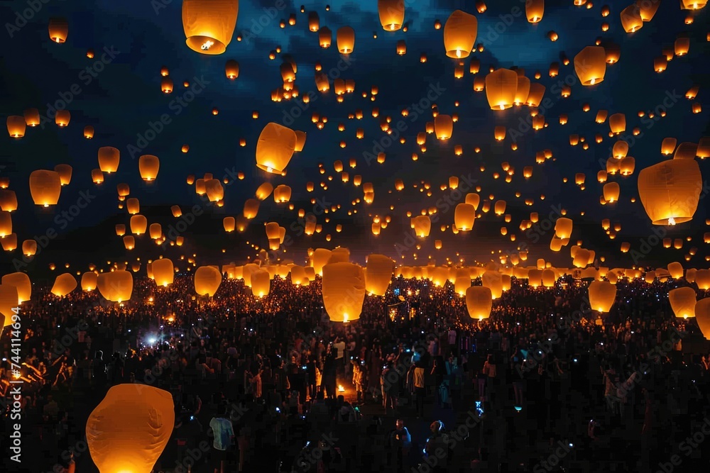 A multitude of individuals gather together outdoors to launch a series ...