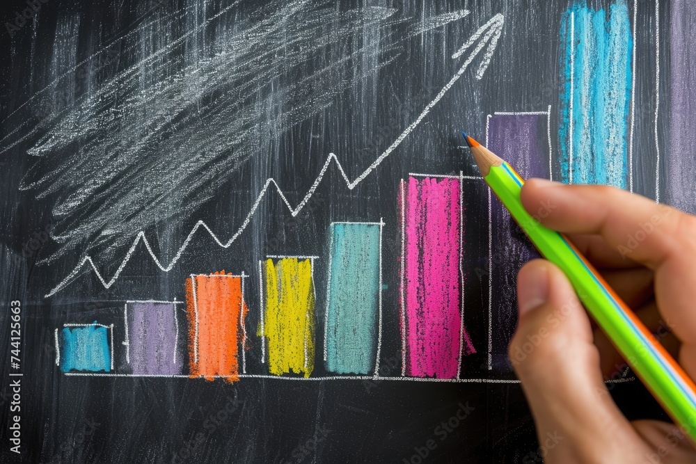 A person is seen writing on a chalkboard with a marker, focused and ...