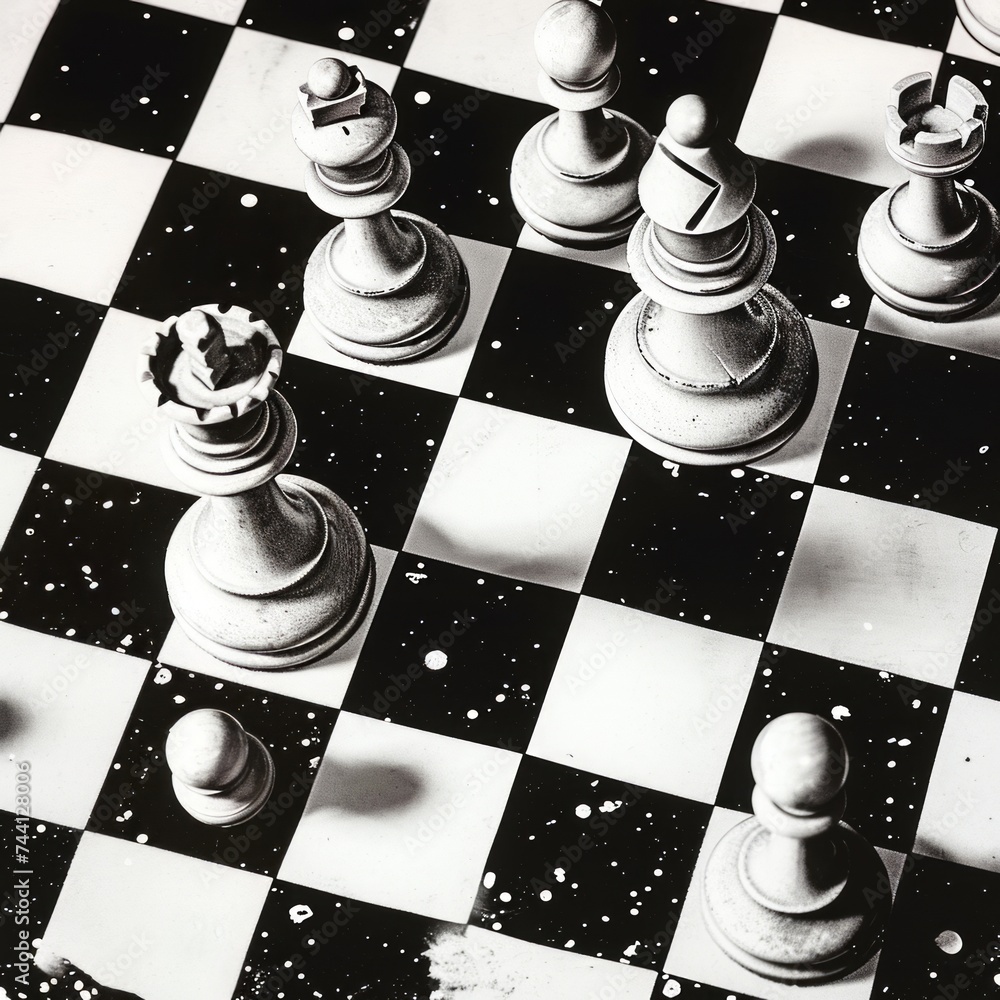 Chessboard with black and white chess pieces. A close-up of a ...