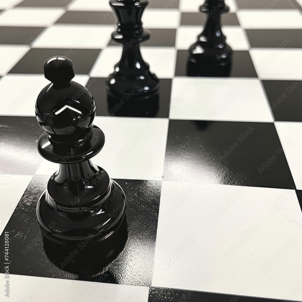 Chessboard with black and white chess pieces. A close-up of a ...