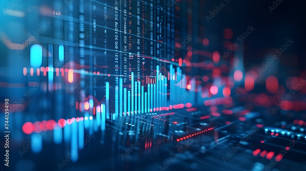 Perspective view of stock market growth, business investing and data ...
