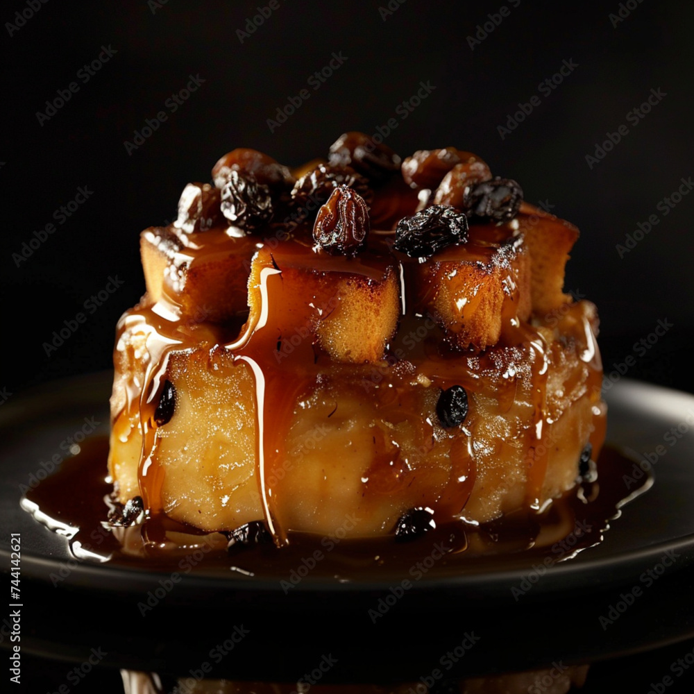 fotografia con detalle y textura de pudding con caramelo sobre fondo ...