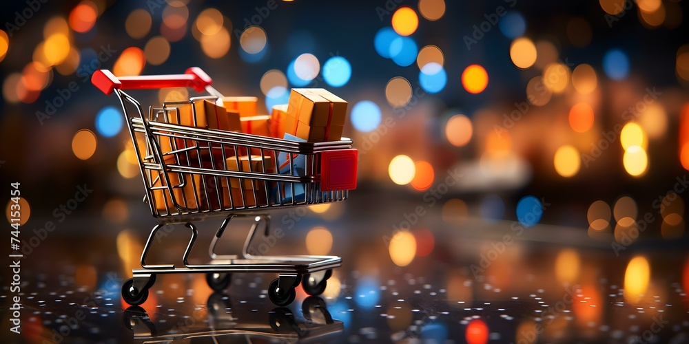 Vivid ecommerce backdrop boasting bokeh effect and shopping cart symbols. Concept Ecommerce ...