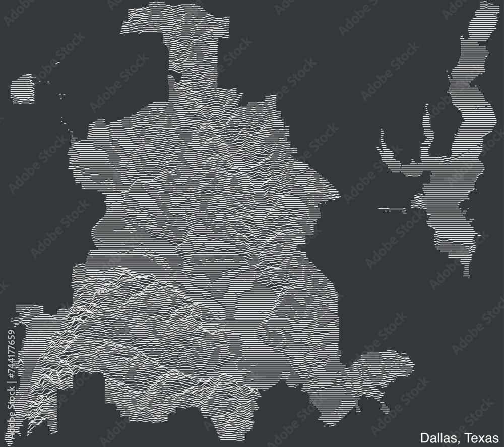 Topographic exaggerated relief map of DALLAS, TEXAS with solid contour ...