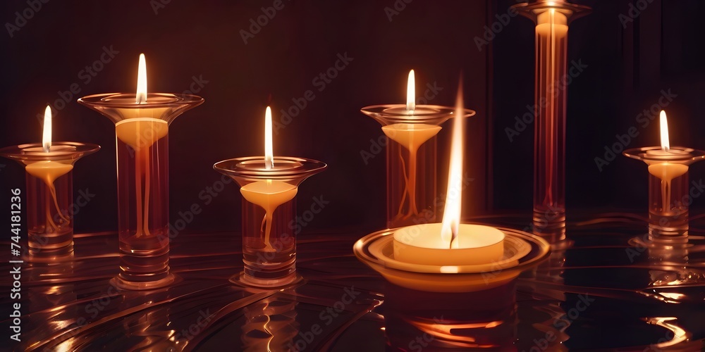 A multitude of candles stands erect, their flames casting a bright and ...