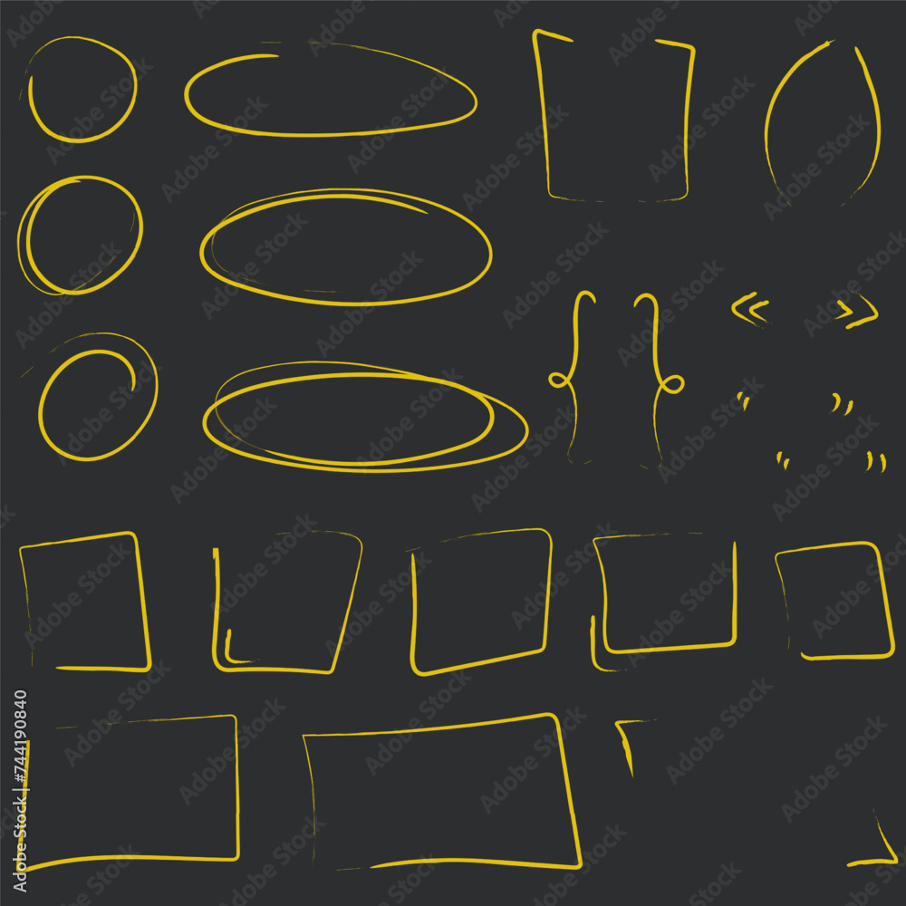 Round, oval, square frames. Brushes and elements for taking notes ...
