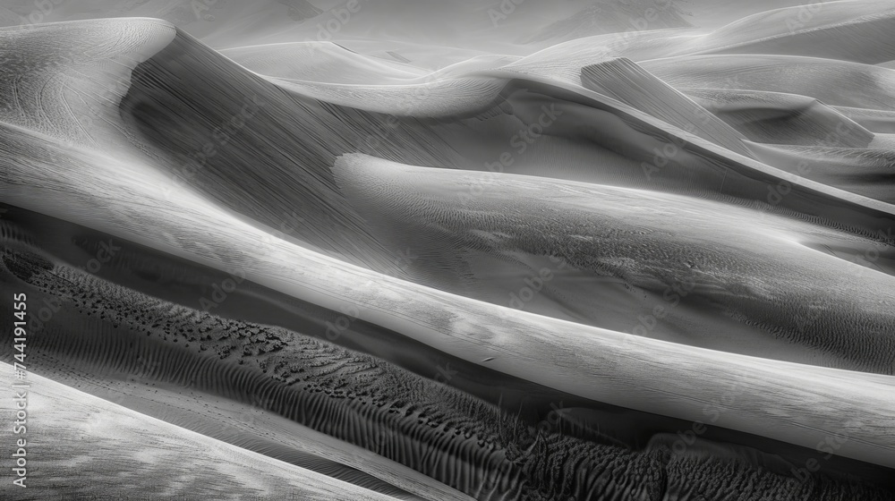 An ethereal landscape emerges from the monochromatic sands, a ...