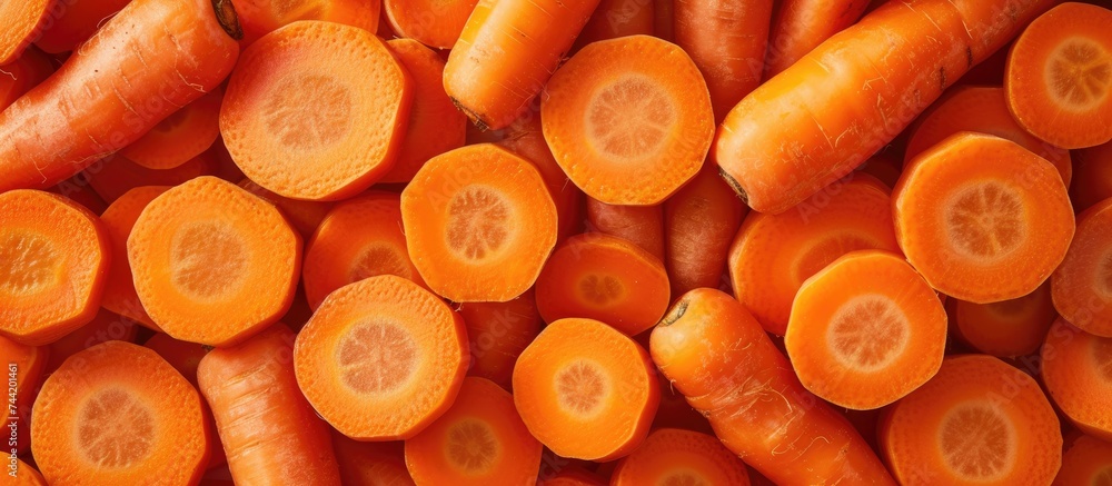 This top-down photo showcases a pile of healthy carrots that have been ...