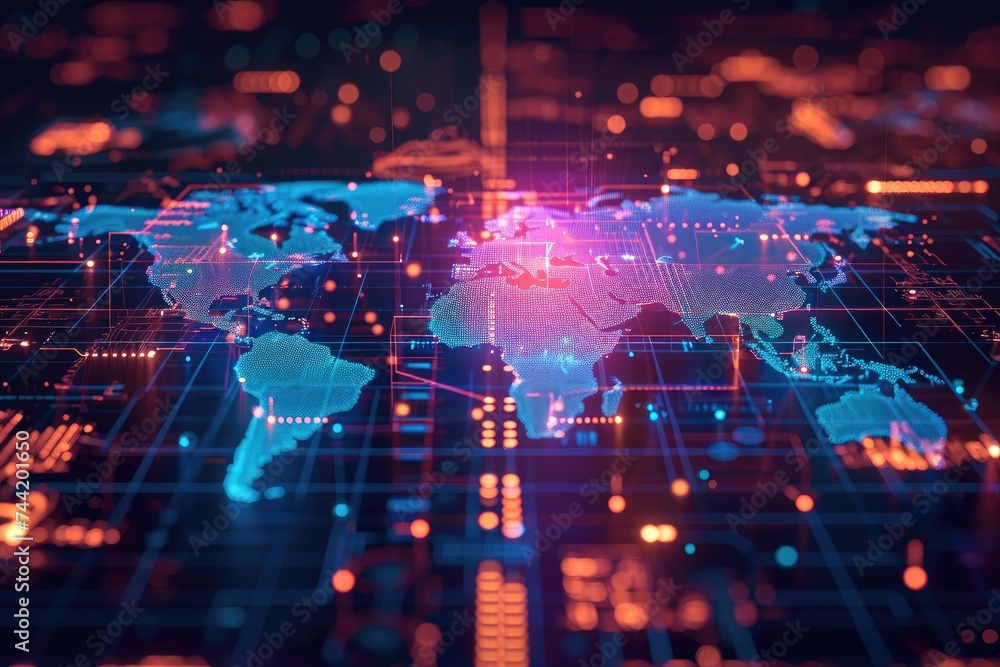 A map of the world is depicted, with blue and pink colors dominating ...