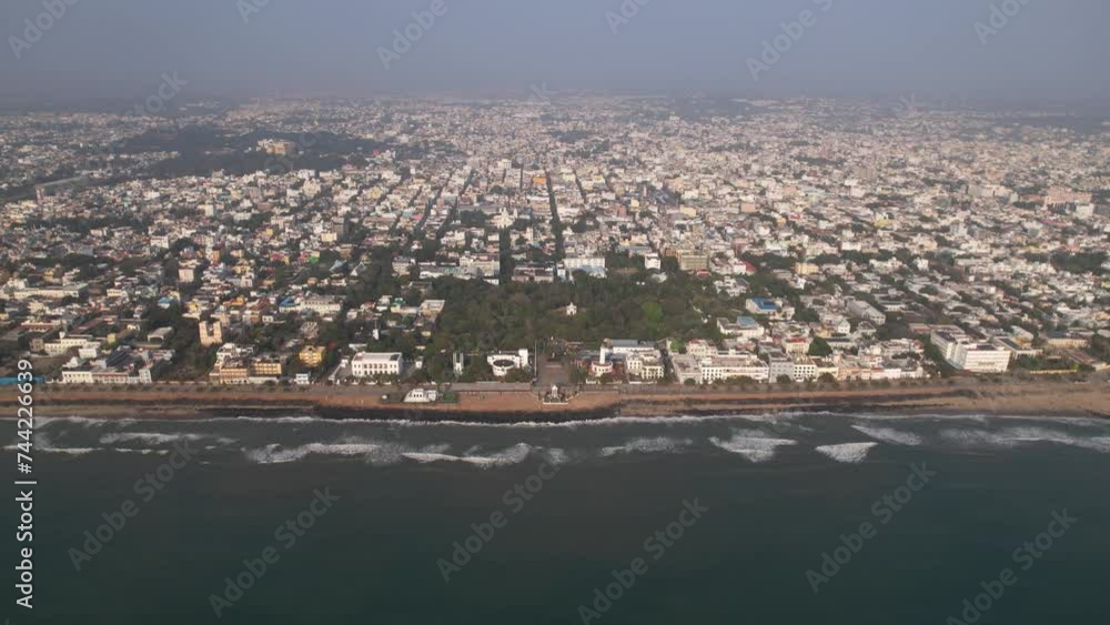 Aerial footage of the Entire city of Puducherry and the shoreline ...