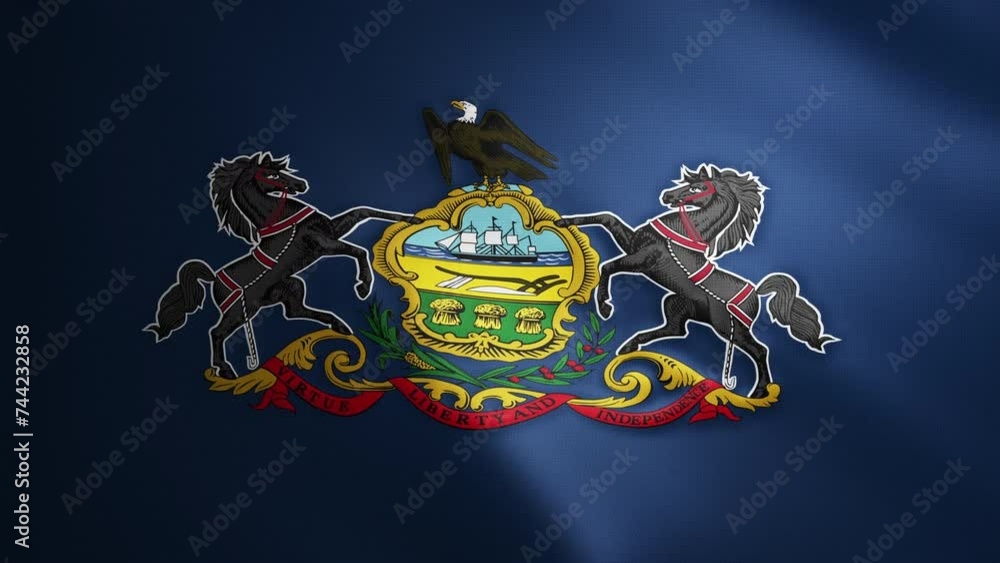 Pennsylvania flag with fabric texture that moves in the wind. Smooth ...